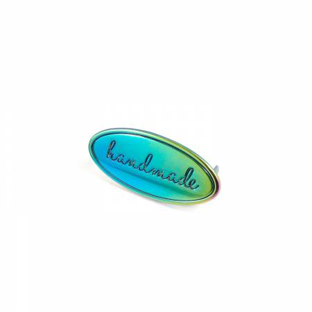 Bag Label Handmade Oval Script Rainbow - Pohlar Fabrics
